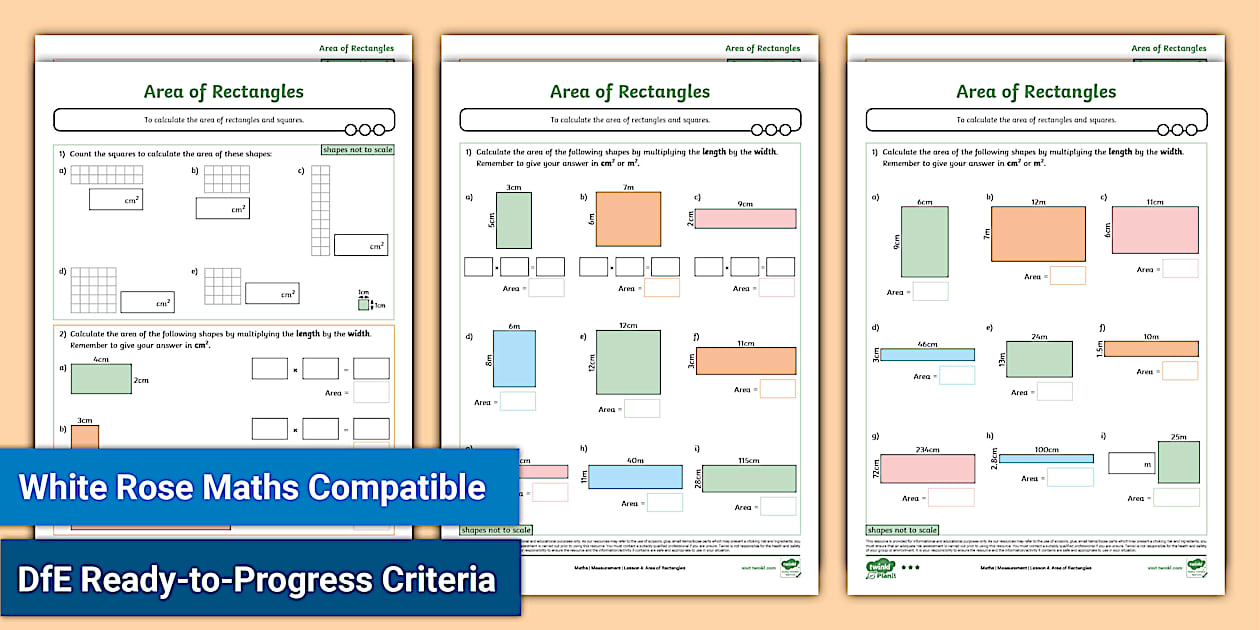 👉 Area of Rectangles Differentiated Maths Worksheets