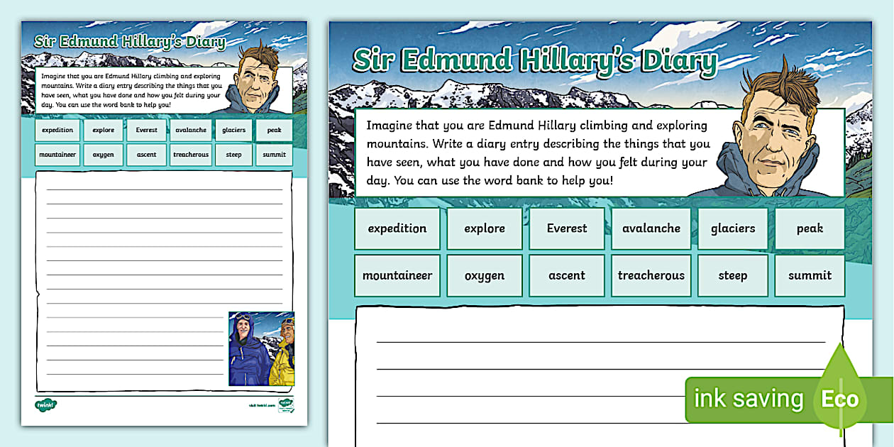 Sir Edmund Hillary Diary Writing Template (Teacher-Made)