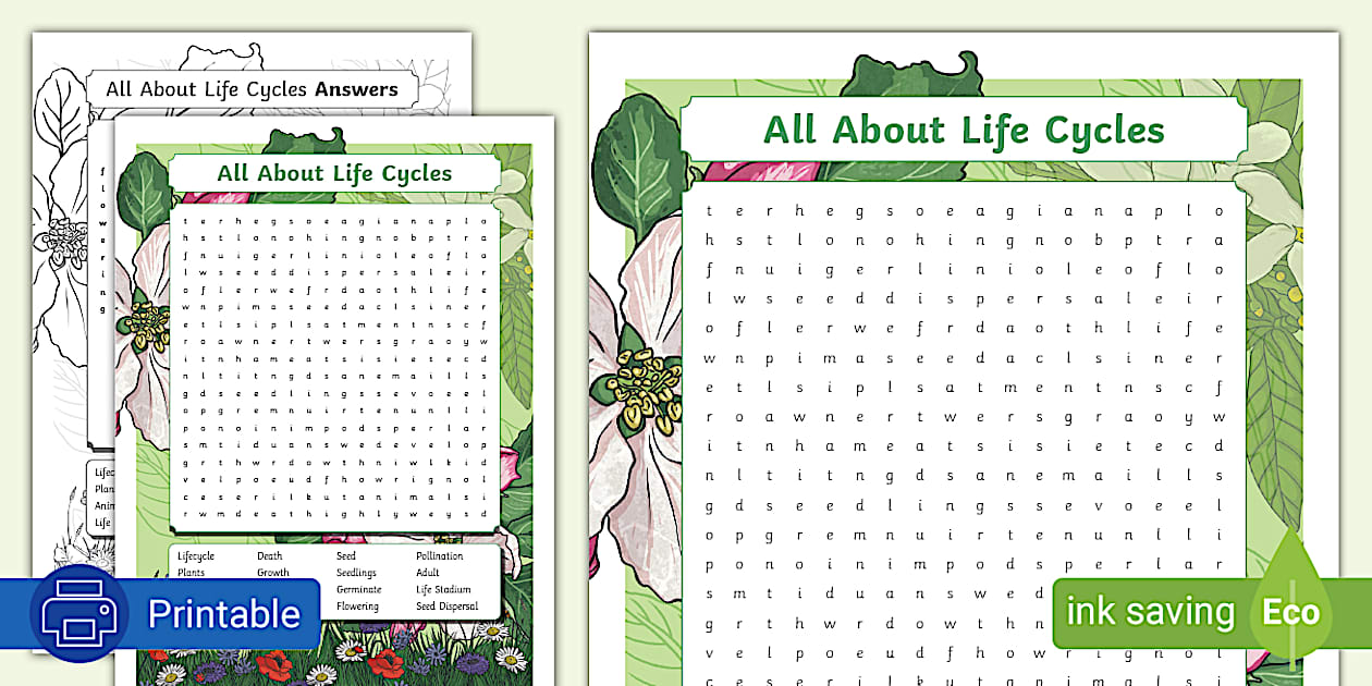All about Life Cycles Wordsearch