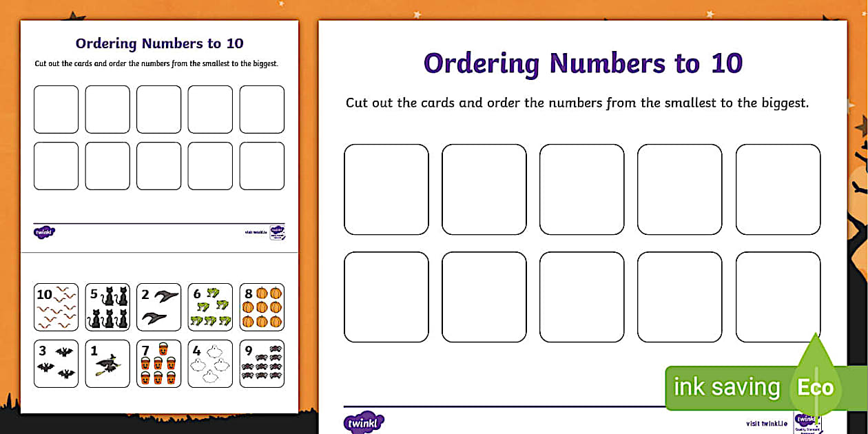 Editable Halloween Aistear Ordering 1-10 Maths Worksheet
