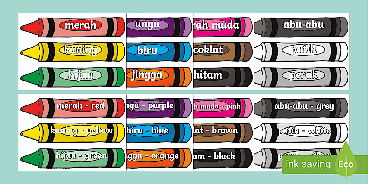 Colour Words on Crayons Indonesian (teacher made) - Twinkl