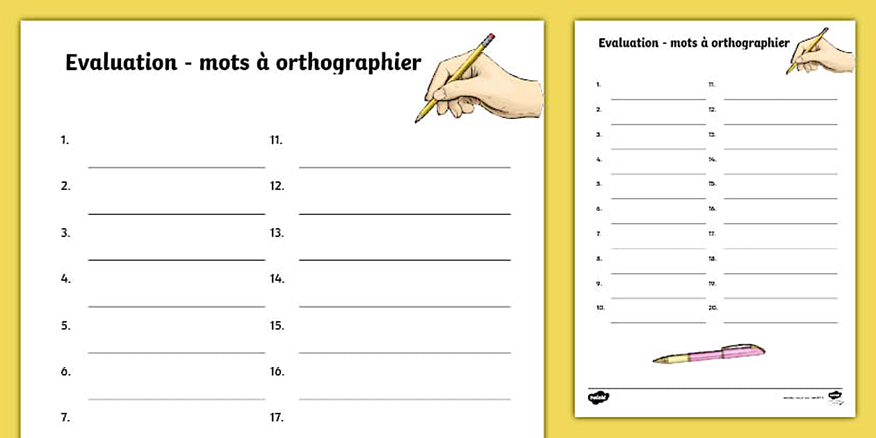 Evaluation - mots à orthographier (teacher made) - Twinkl