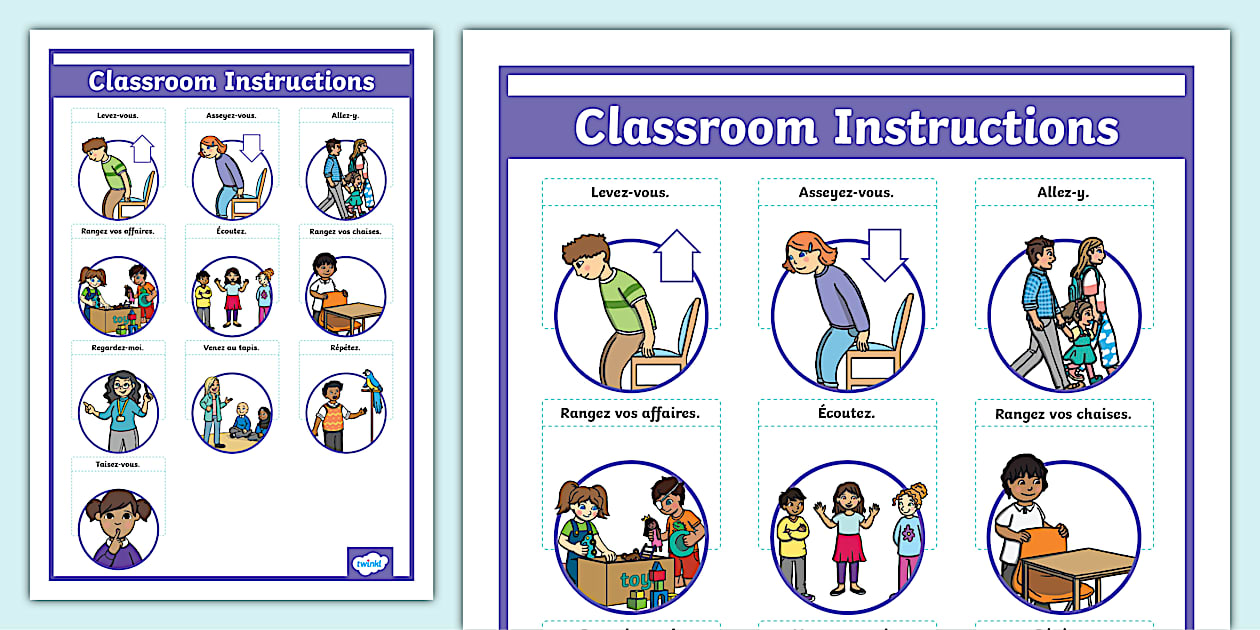 Precursive French Classroom Instructions Word Grid - Twinkl