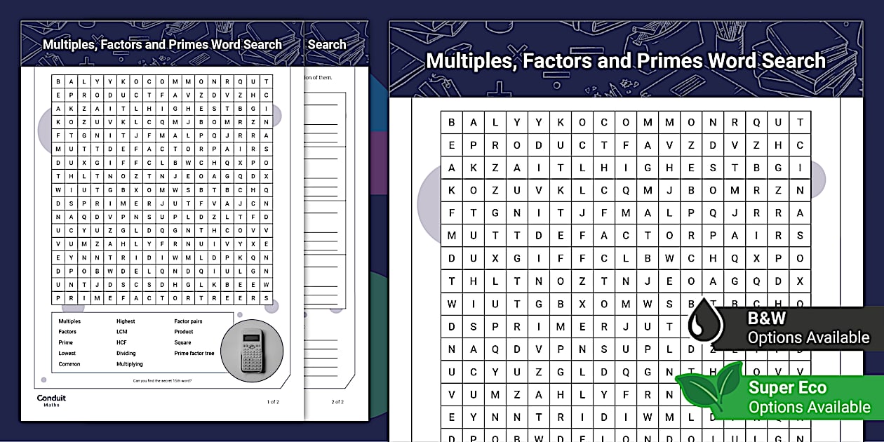 Multiples, Factors, and Primes Word Search - Twinkl