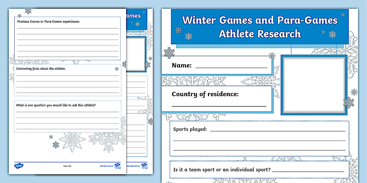 Winter Games and Para-Games Athlete Research Page - Twinkl