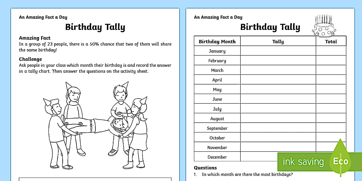 Editable Birthday Tally Worksheet (professor feito) - Twinkl