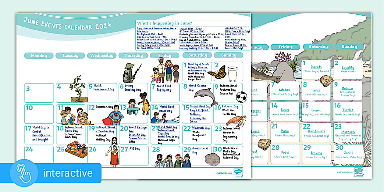 June Events and Play-Along Calendar Pack (2024) - Twinkl