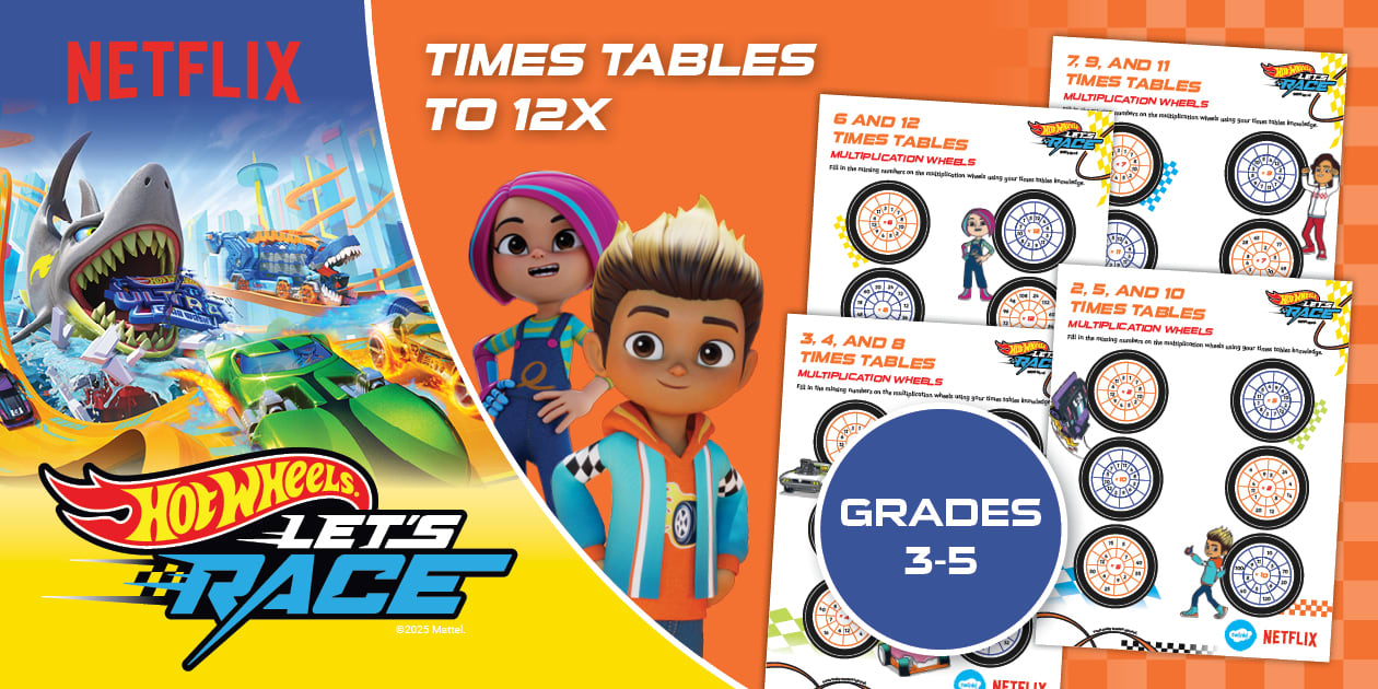 Hot Wheels: Multiplication Wheels to 12x Worksheets