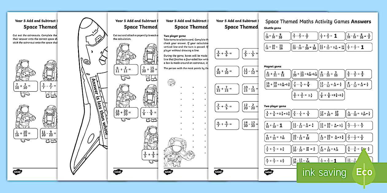 Year 5 Add And Subtract Fractions With The Same Denominator Space Themed Maths