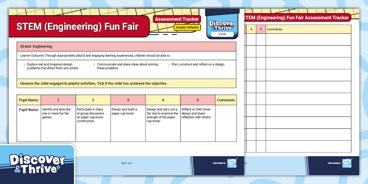 STEM (Engineering) Fun Fair Assessment Tracker (Senior Infants)
