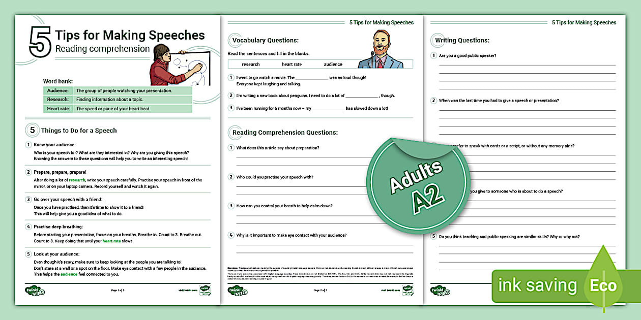 ESL Reading Comprehension: 5 Tips for Speeches [Adults, A2]