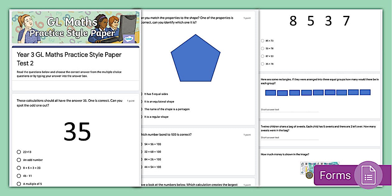 Year 3 Maths GL Style Practice Paper 2