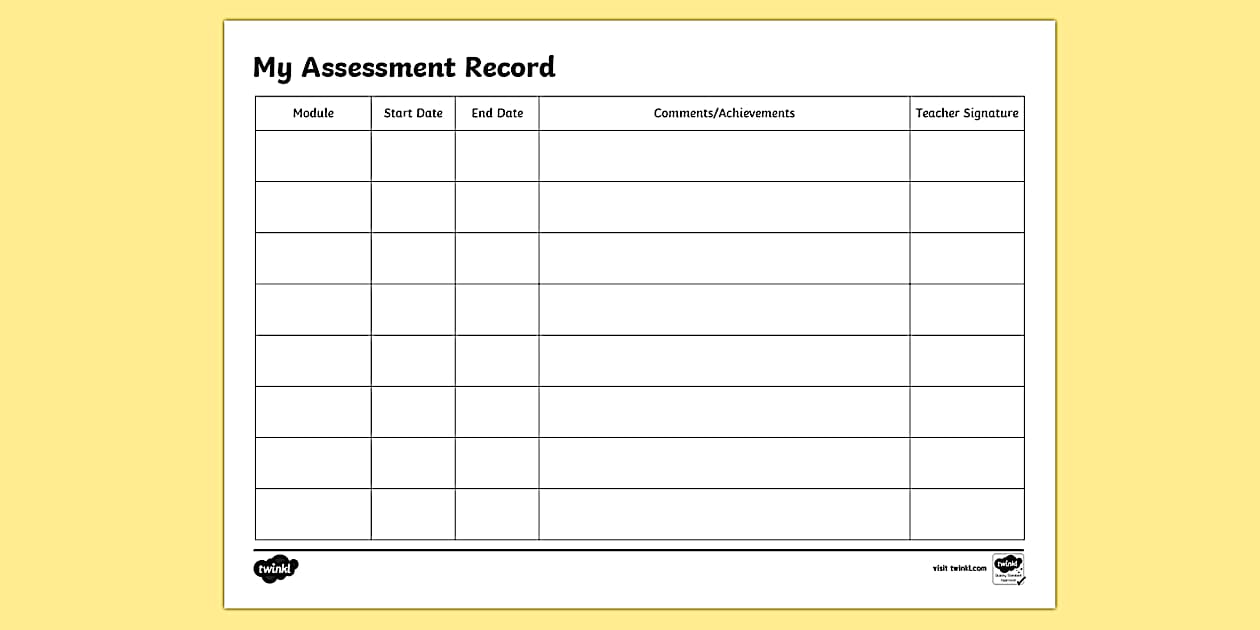 My Personal Record Editable Assessment Tracker - Twinkl