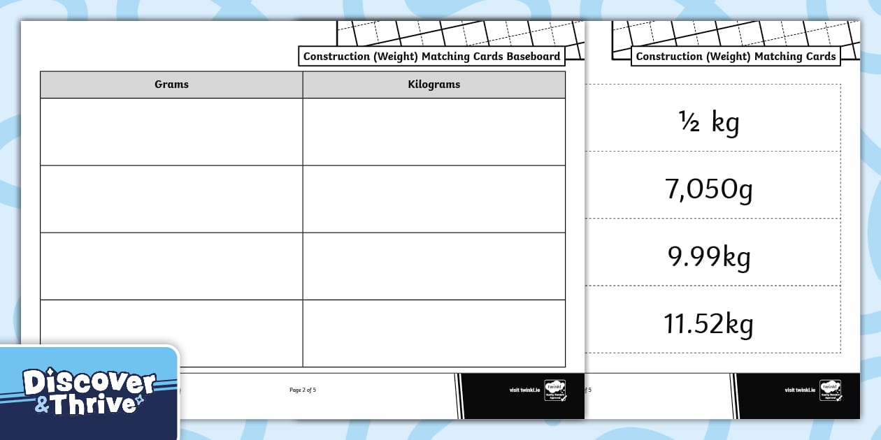 Construction (Weight) Matching Cards