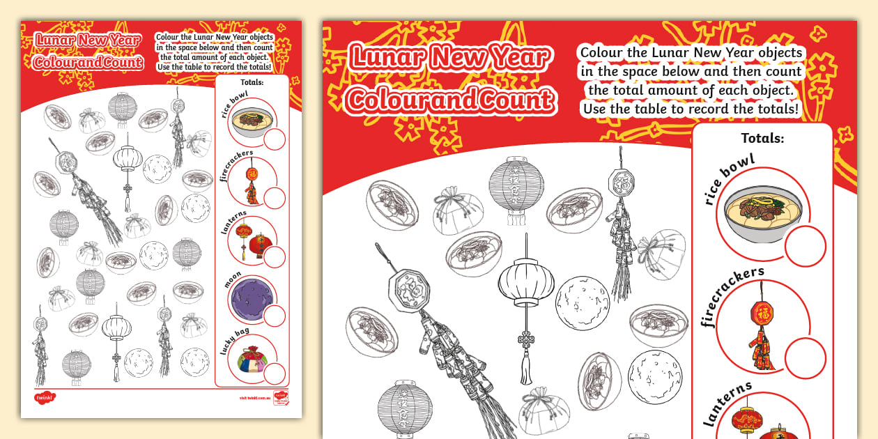 Lunar New Year Colour and Count Worksheet (Teacher-Made)