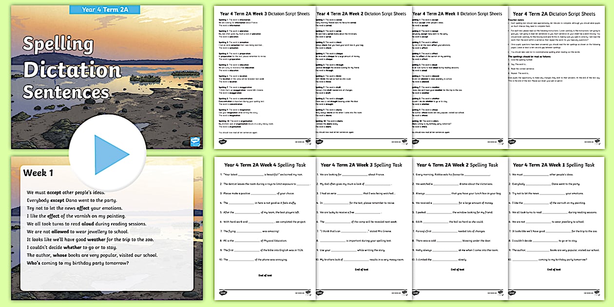 Year 4 Term 2A Spelling Dictation Sentences Activity Pack