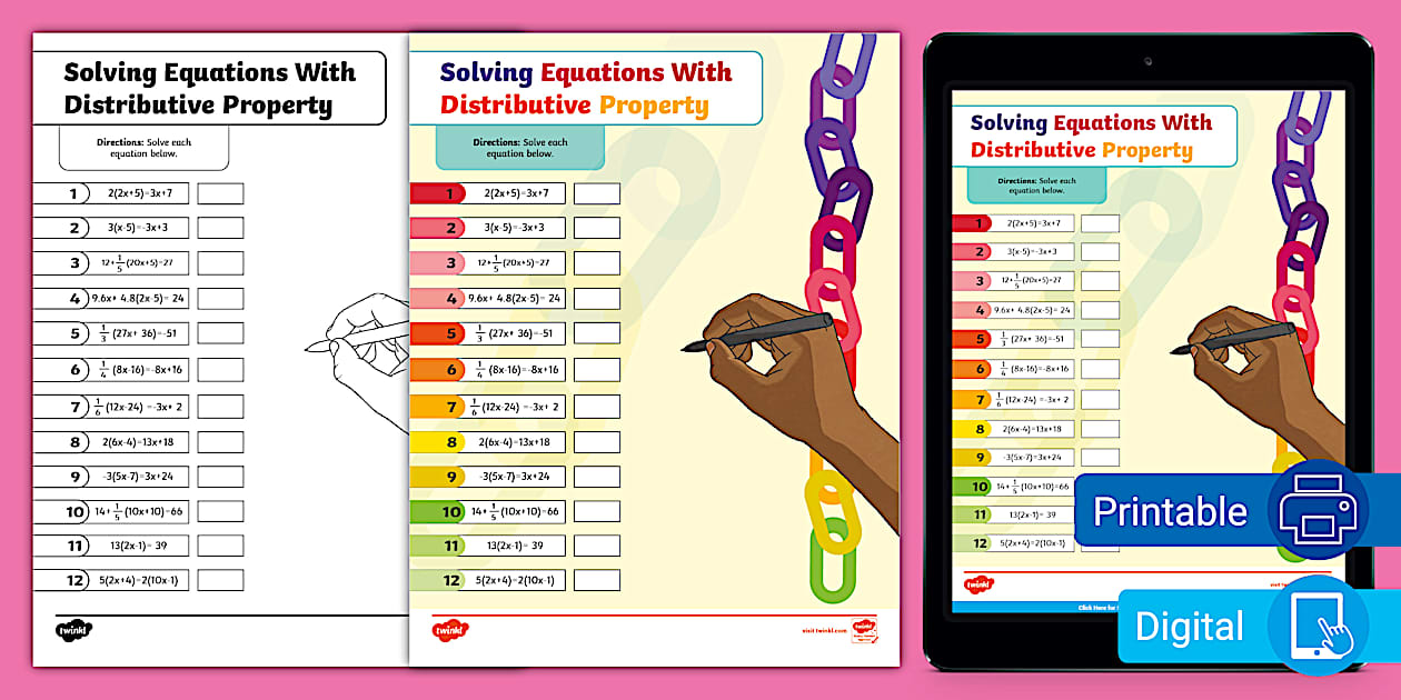Eighth Grade Solving Equations With Distributive Property Worksheet
