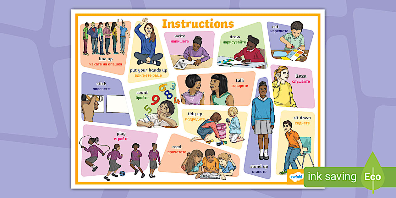 Instructions Word Mat - Dual Language Bulgarian and English