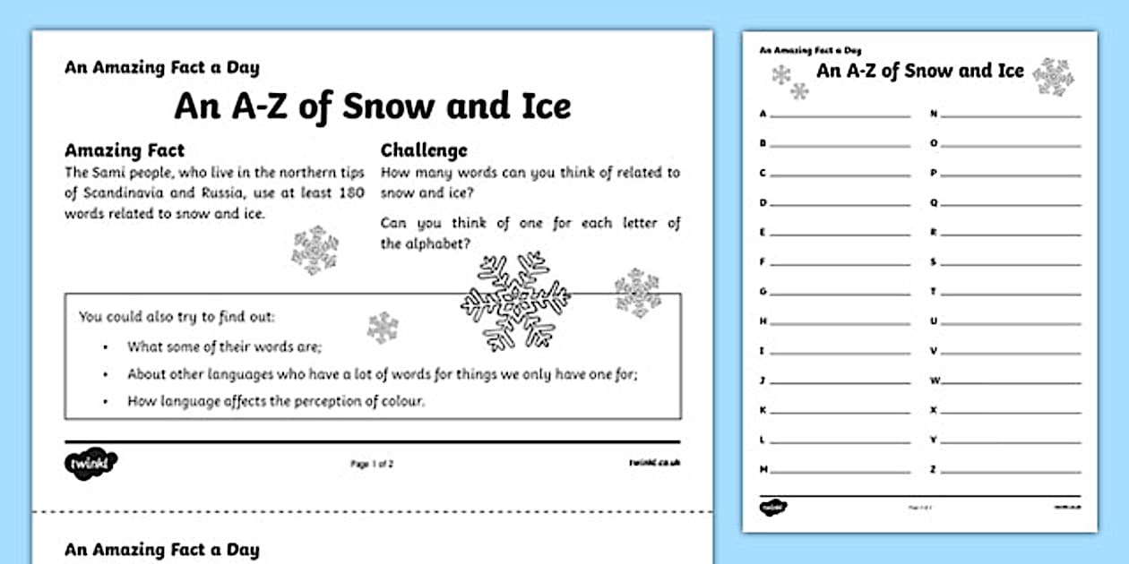 An A Z of Snow and Ice Worksheet / Worksheet, worksheet