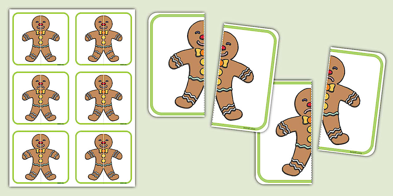 👉 Gingerbread Men Symmetry Matching Cards - Twinkl