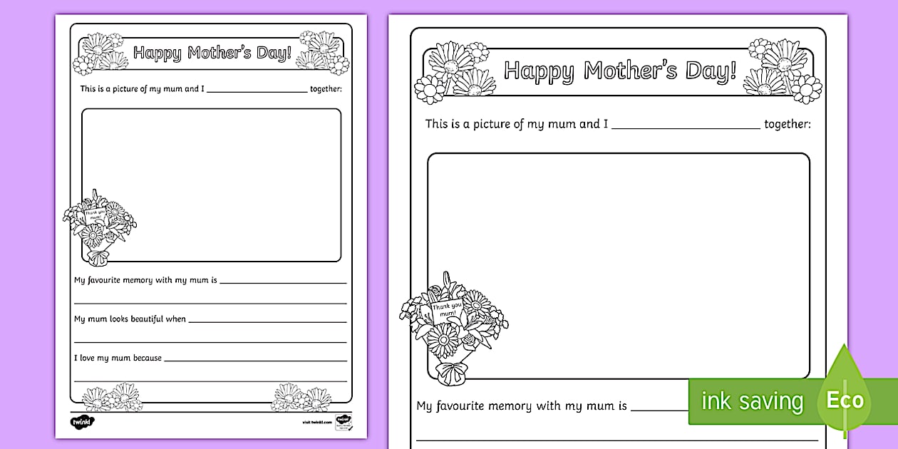Mother's Day Questionnaire With Portrait Worksheet