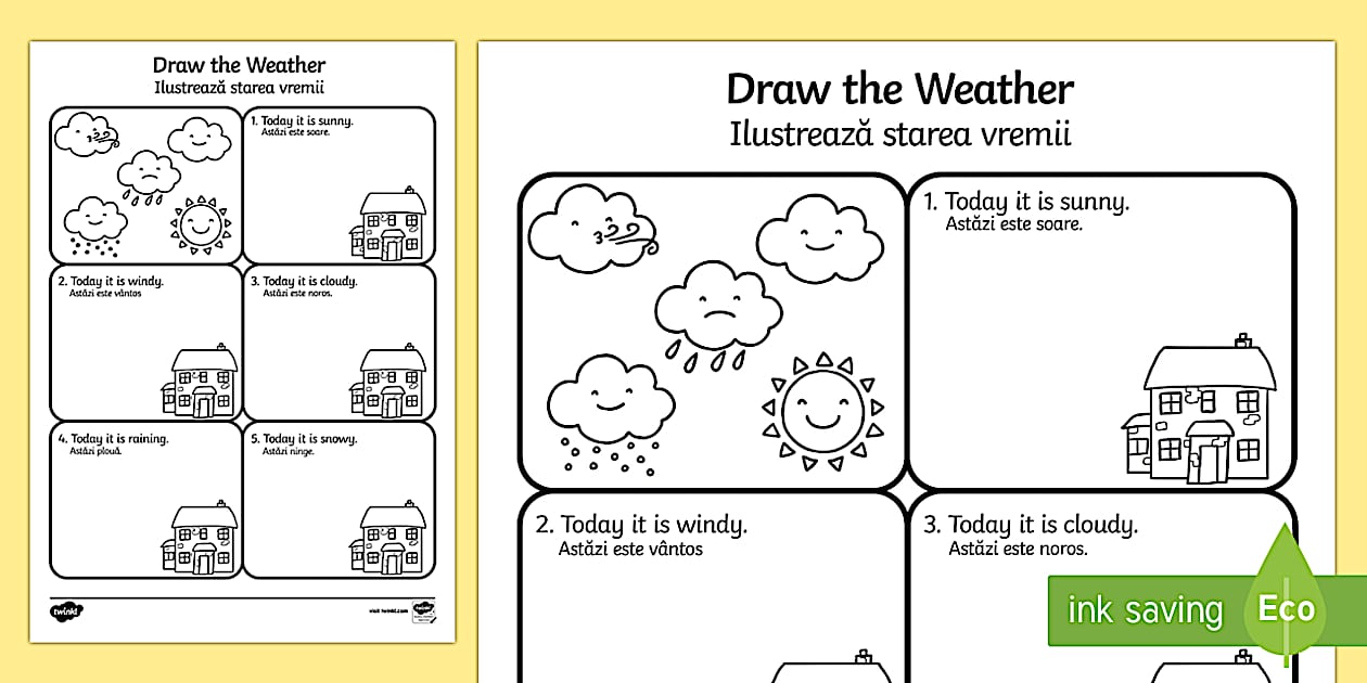 Draw the Weather Worksheet / Worksheet English/Romanian - Draw the Weather