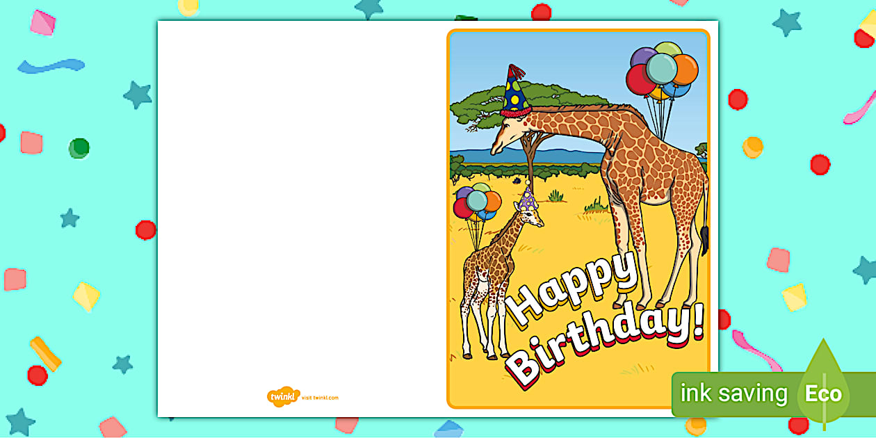 Printable Giraffe Themed Birthday Card (teacher made)