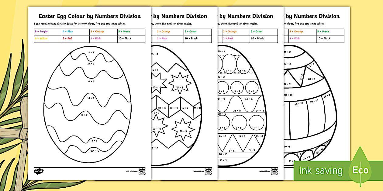 Editable Year 3 Easter Egg Division Color by Number - Twinkl