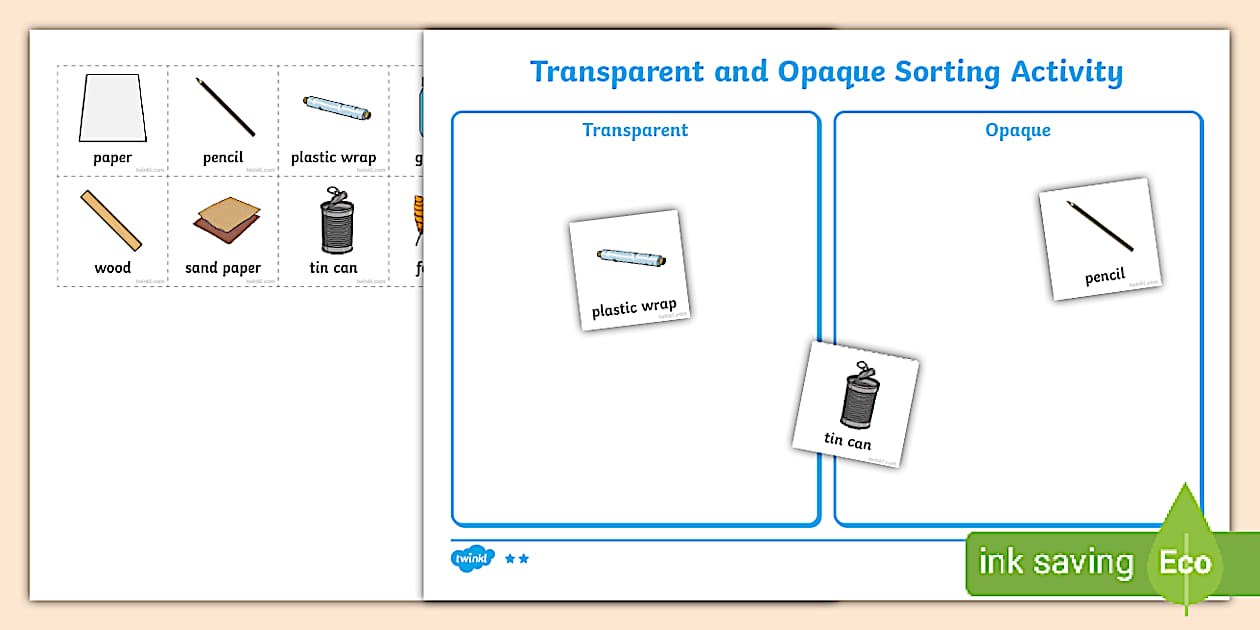 Transparent Or Opaque Sorting Activity (teacher made)