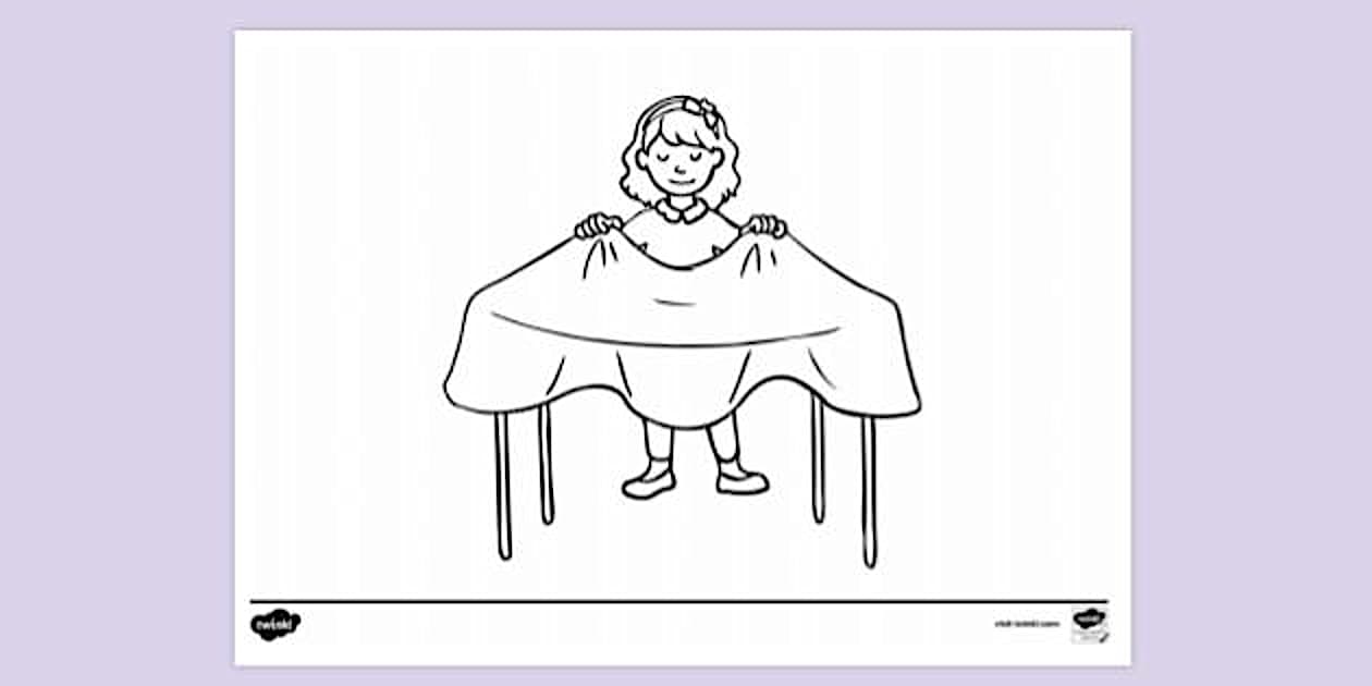 Child Putting Table Cloth on Table Colouring | Colouring