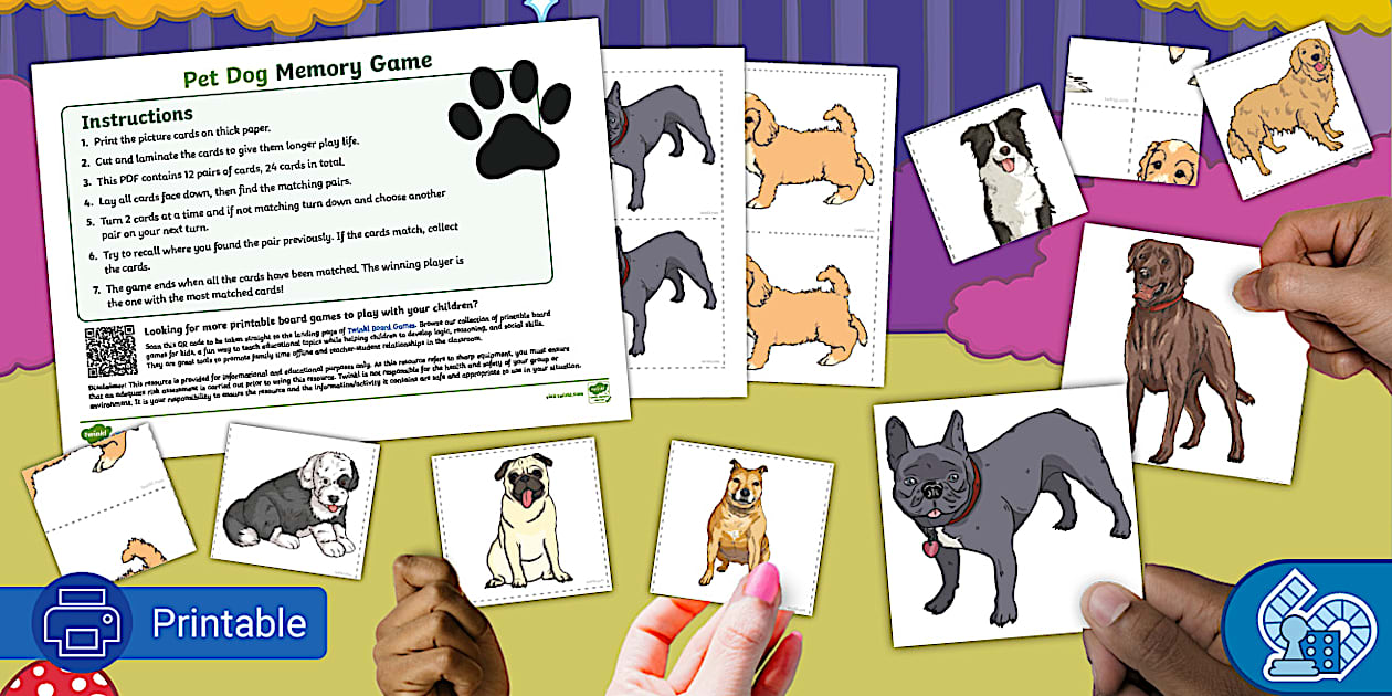 Pet Dogs Memory Game (teacher made) - Twinkl