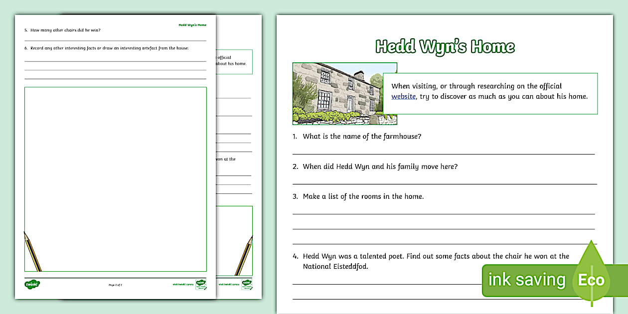 Hedd Wyn's Home Activity Sheet (teacher made) - Twinkl