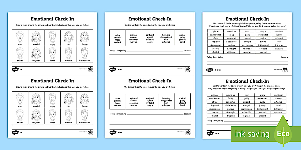 Emotional Check-In Differentiated Worksheets - Twinkl