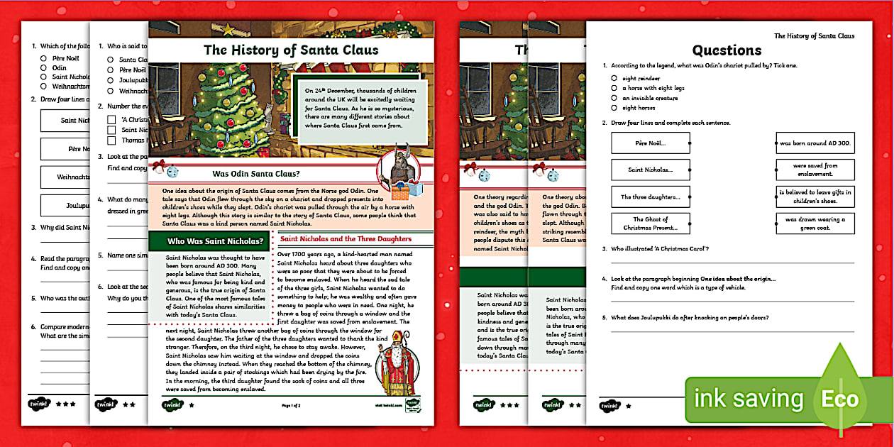 Santa Claus History Reading Comprehension - English - Twinkl