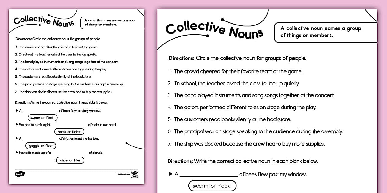 Collective Nouns Worksheet | ELA | Twinkl USA - Twinkl
