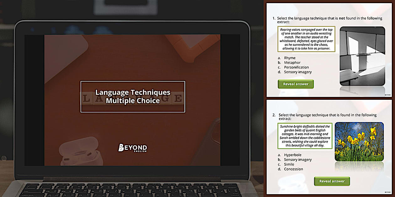 Language Techniques Multiple Choice PowerPoint - Twinkl