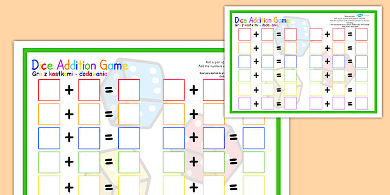Dice Addition Game Template Polish Translation - Twinkl