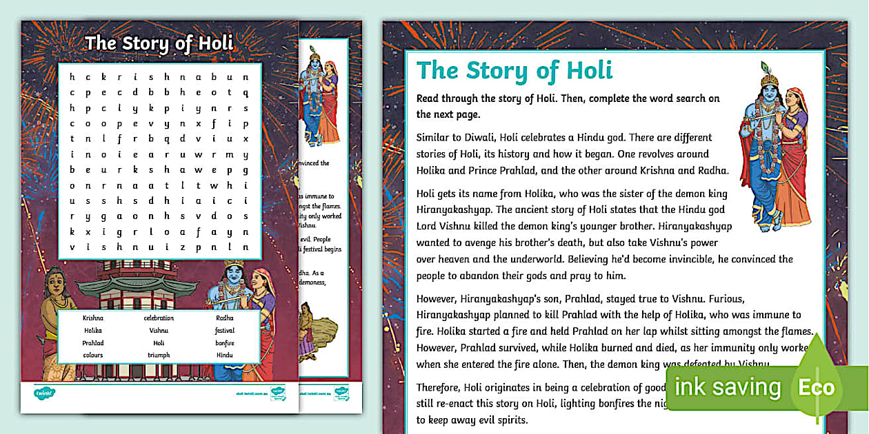 Story of Holi Word Search (professor feito) - Twinkl