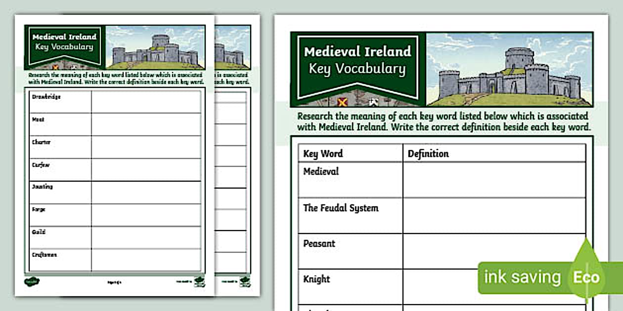 Medieval Ireland Vocabulary 5th and 6th Class (teacher made)