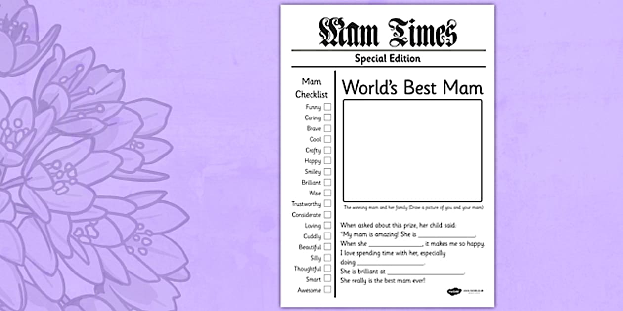 Mother's Day Newspaper Card Template Irish (professor feito)