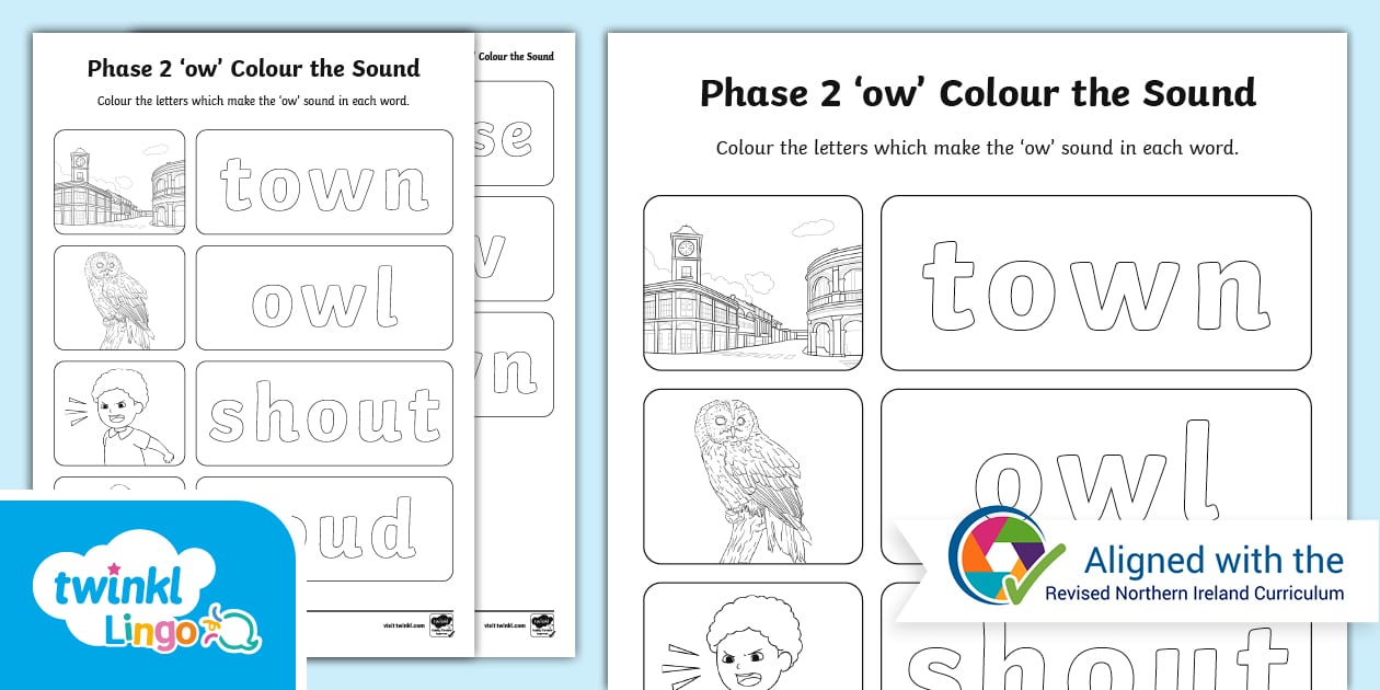 Linguistic Phonics Phase 2 'ow' - Colour the Sound - Twinkl