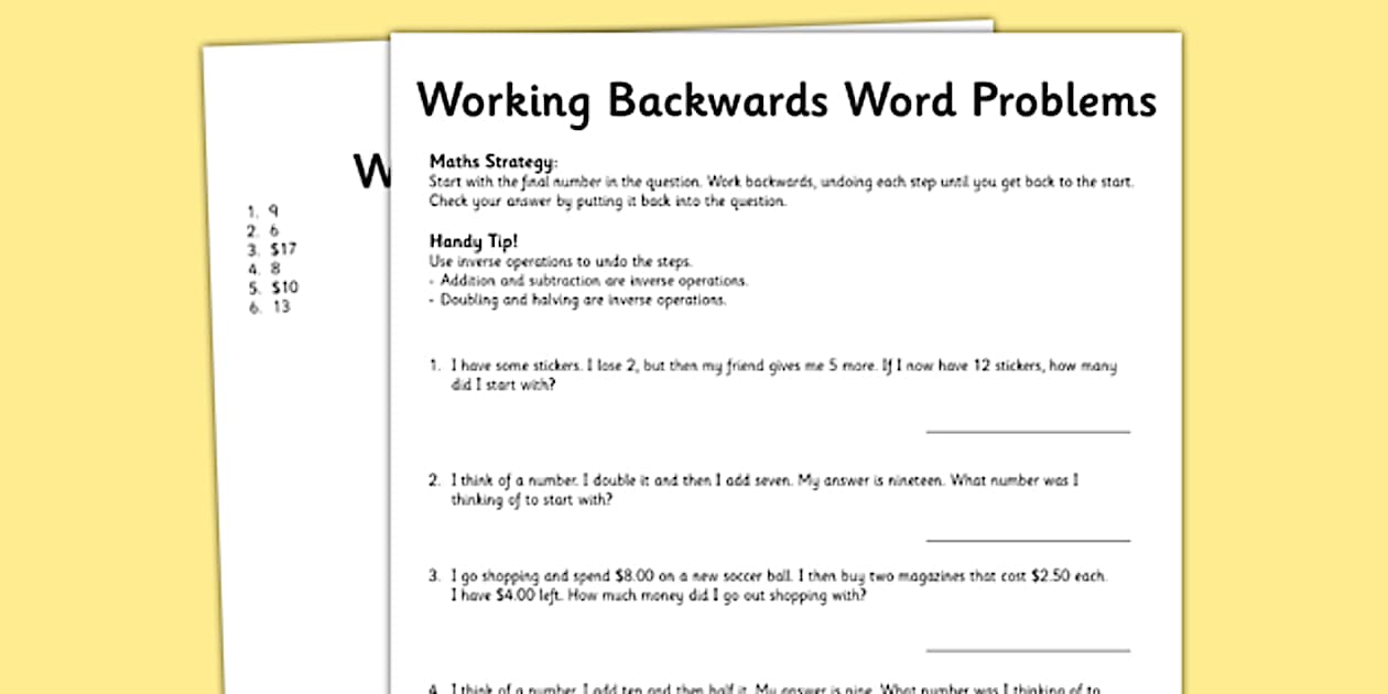 Grade 3 Working Backwards Maths Word Problems (teacher made)