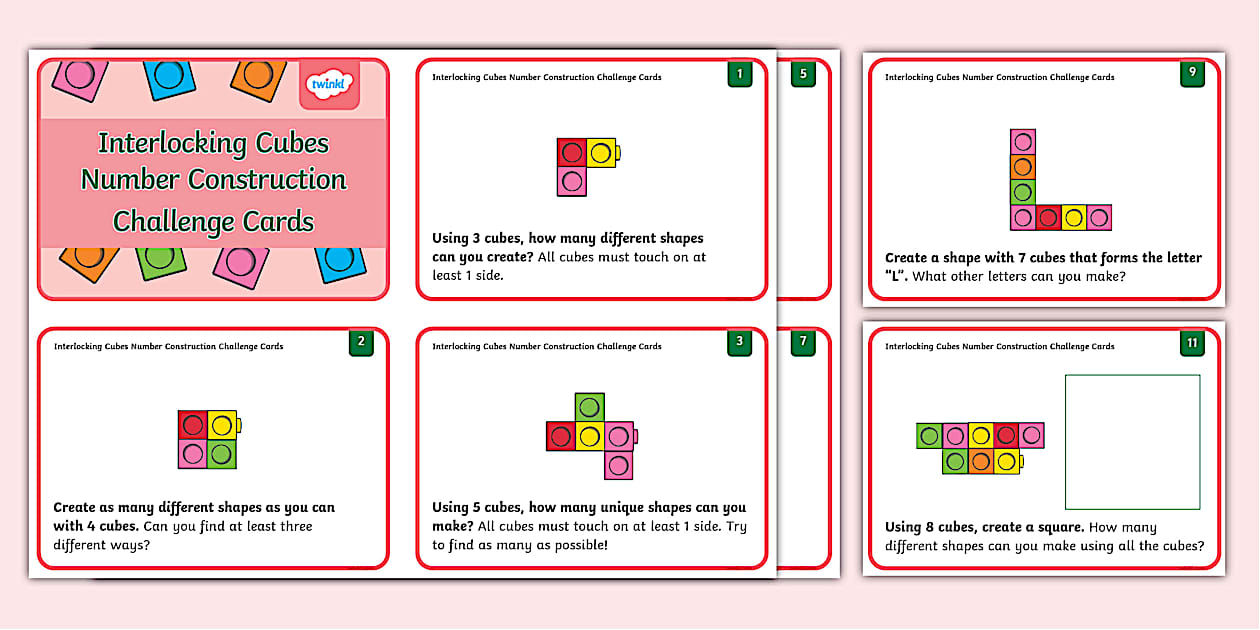 Interlocking Cubes Number Construction Challenge Cards