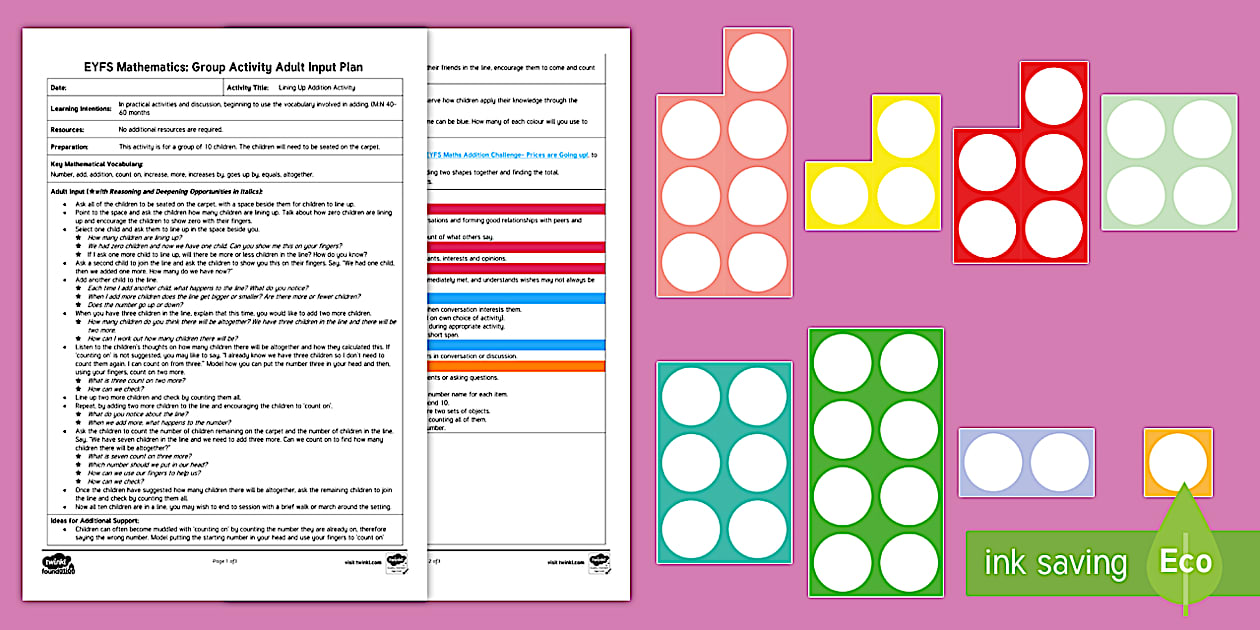 Kindergarten Maths: Lining Up Addition Group Activity Adult Input Plan and