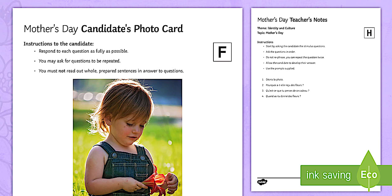 Mother's Day Speaking Photo Stimulus Cards French