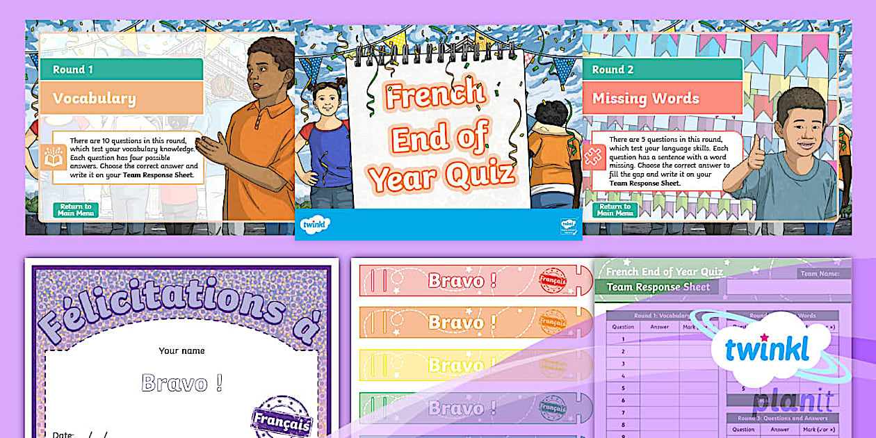 👉 French: End of Year 3 Quiz Pack