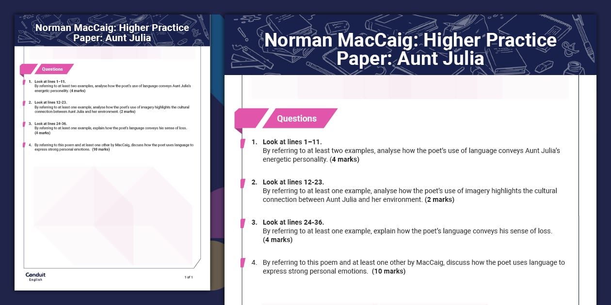 Norman MacCaig Higher Practice Paper: Aunt Julia - Twinkl