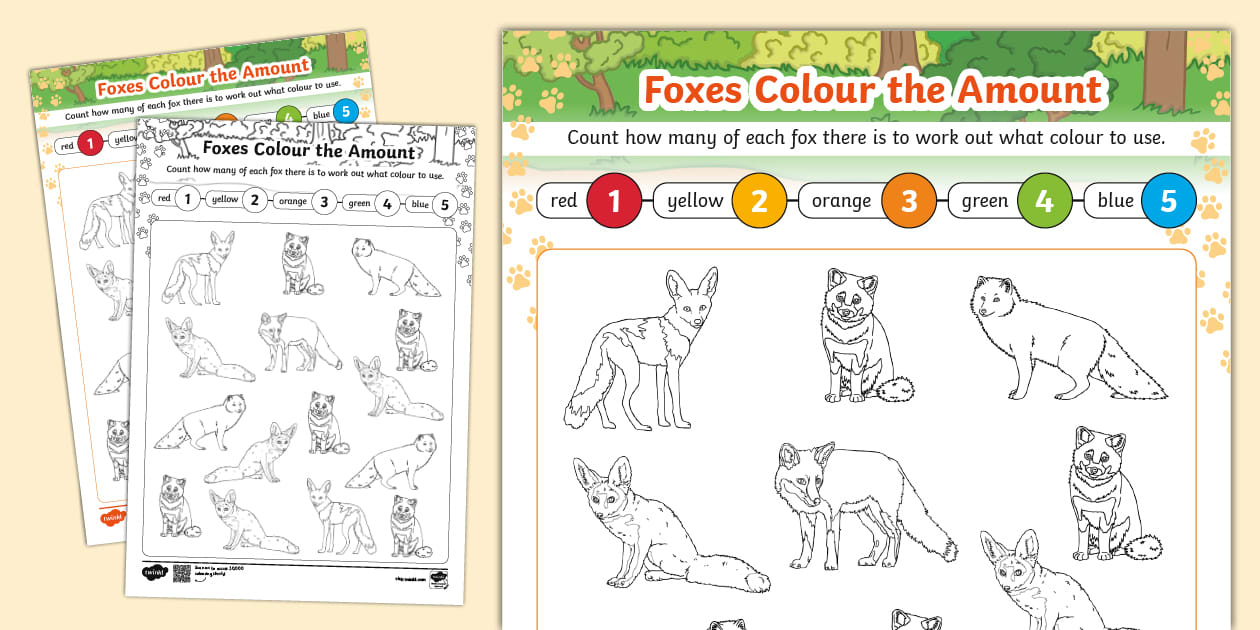 👉 * NEW * Foxes Colour the Amount Worksheet - Twinkl