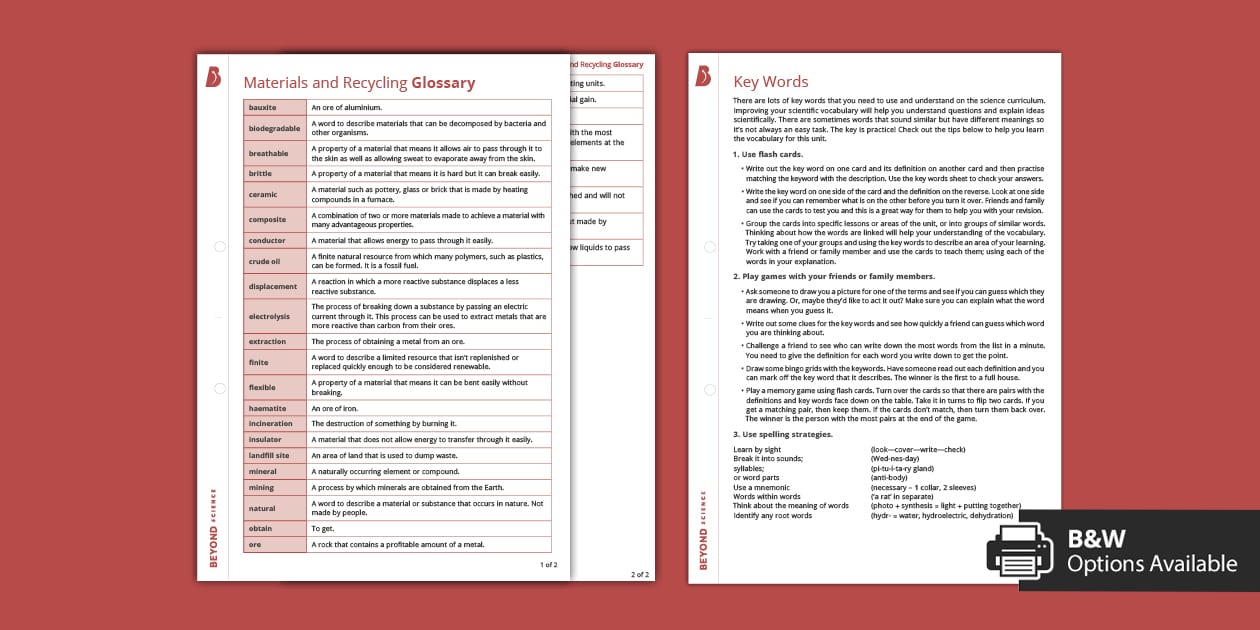 KS3 Materials and Recycling Glossary | Science | Beyond