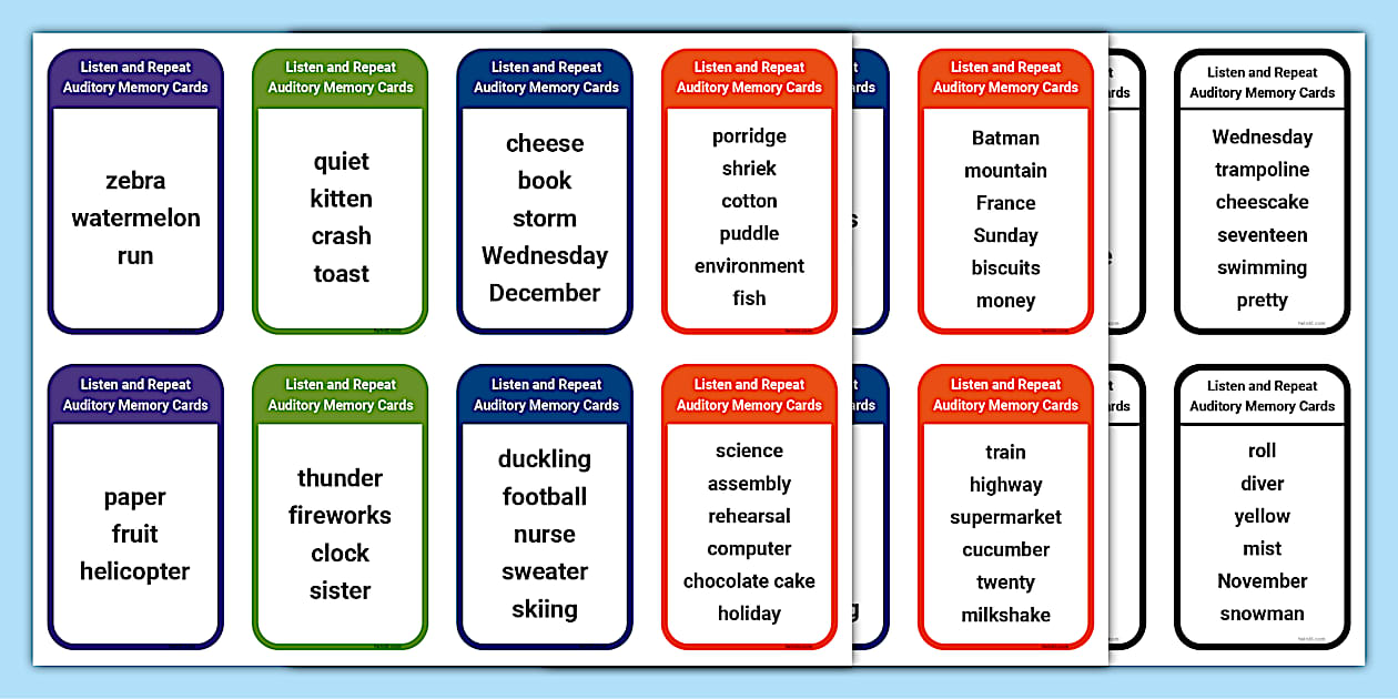 Listen and Repeat Auditory Memory Cards - Set Two - Twinkl